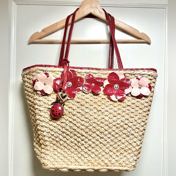 Brighton | Bags | Brighton Spring Basket Woven Straw Red Leather Accent ...